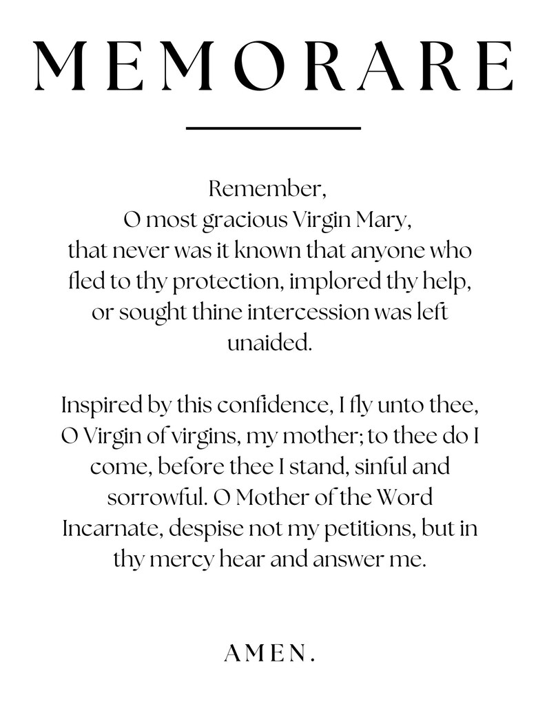 Memorare Prayer to the Blessed Mother Printable Wall Art Catholic Home ...