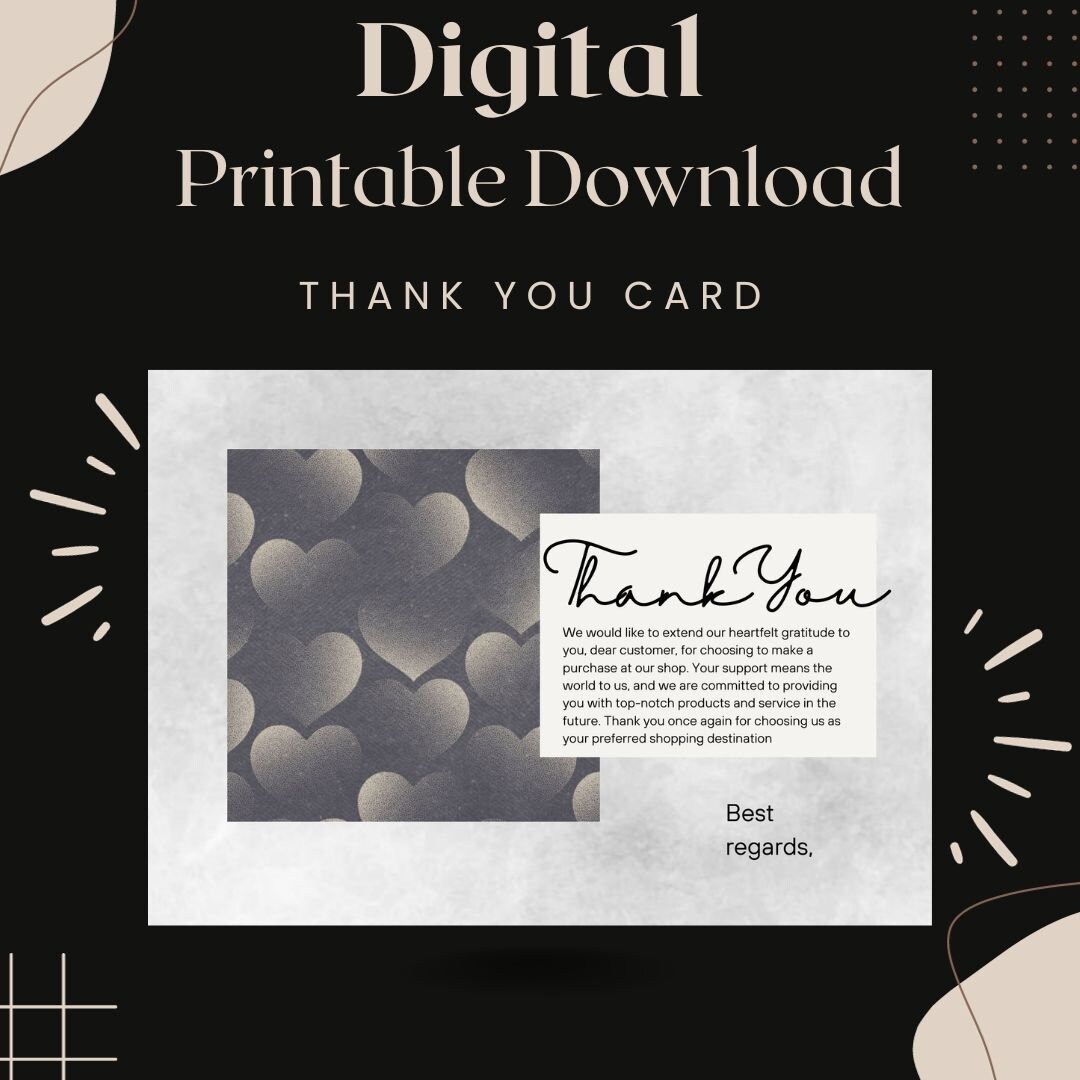 Printable Thank You Card, Instant Download, Digital Thank You Card ...