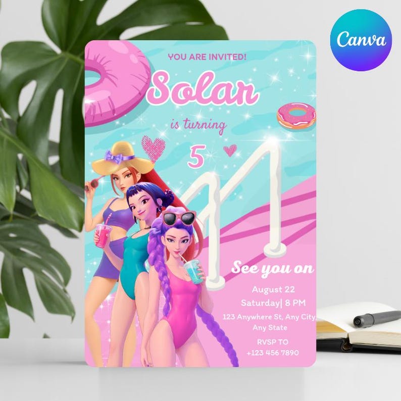 Editable Kpop Demon Hunters Party Invitation, Anime Birthday Invite for ...