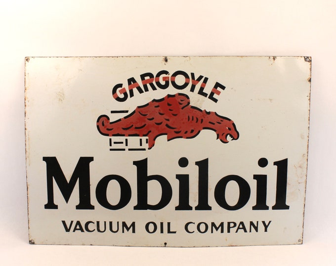 1920s Mobiloil Gargoyle Vacuum Oil Company Porcelain Advertising Sign ...