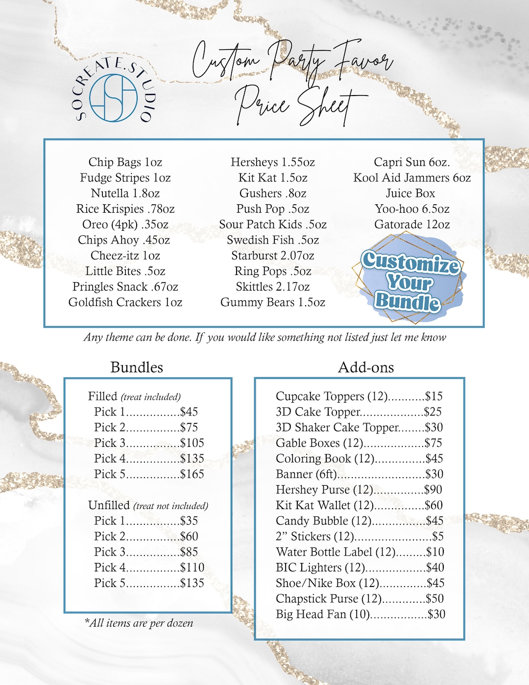 Custom Party Favor Bundle - Etsy