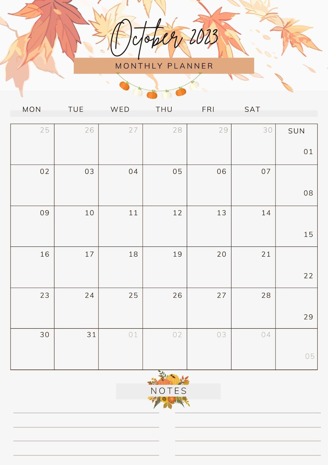 October 2023 Monthly Planner - Etsy