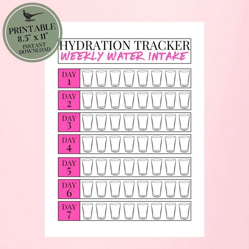 Hydration Tracker Printable | Water Intake Tracker Printable | 8.5 X 11 ...
