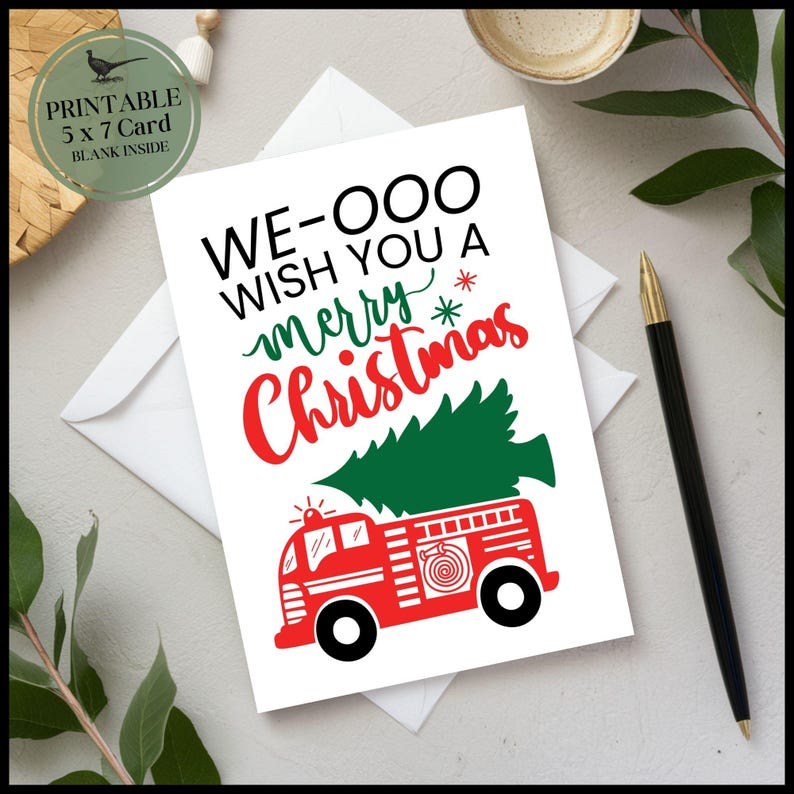 Printable Fire Truck Christmas Card | Fire Engine Christmas Card ...