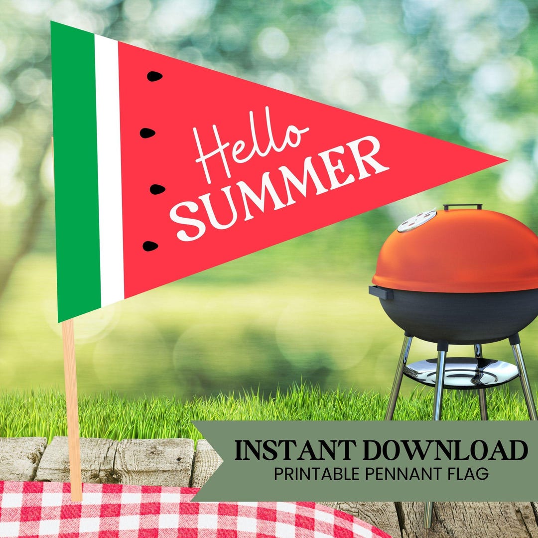 Watermelon 'hello Summer' Pennant Flag | Summer BBQ Pennant | Summer ...