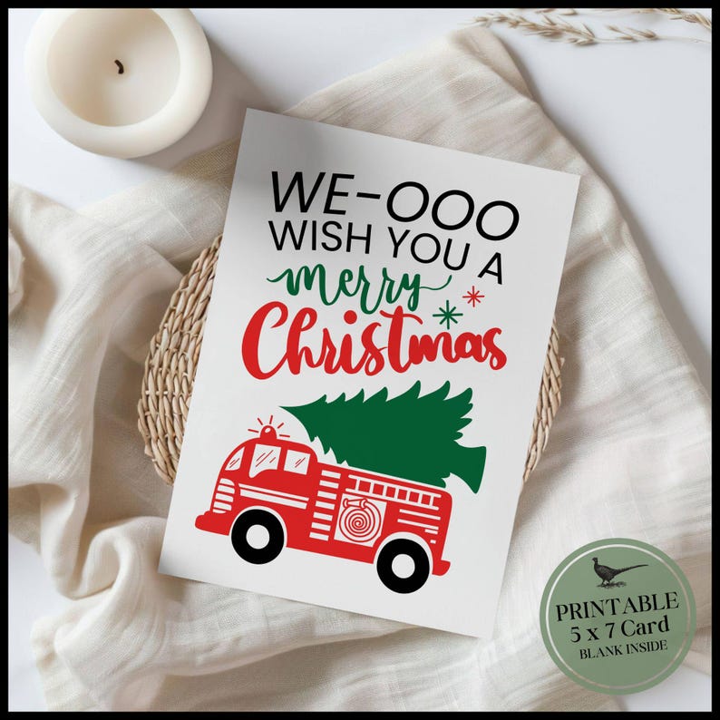 Printable Fire Truck Christmas Card | Fire Engine Christmas Card ...