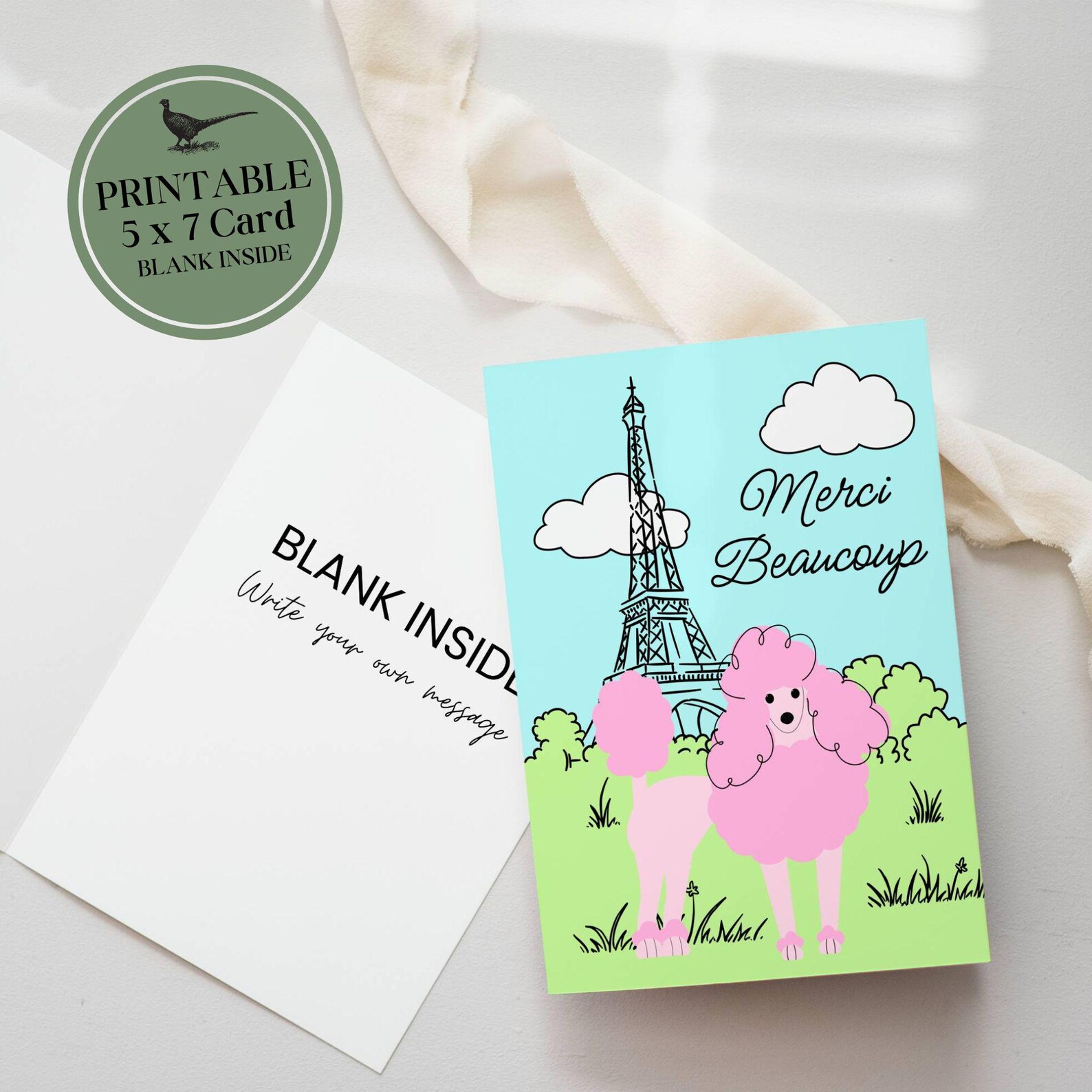 Printable 'merci Beaucoup' Card | Eiffel Tower Thank You Card ...