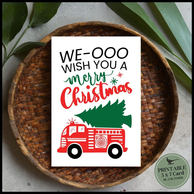 Printable Fire Truck Christmas Card | Fire Engine Christmas Card ...