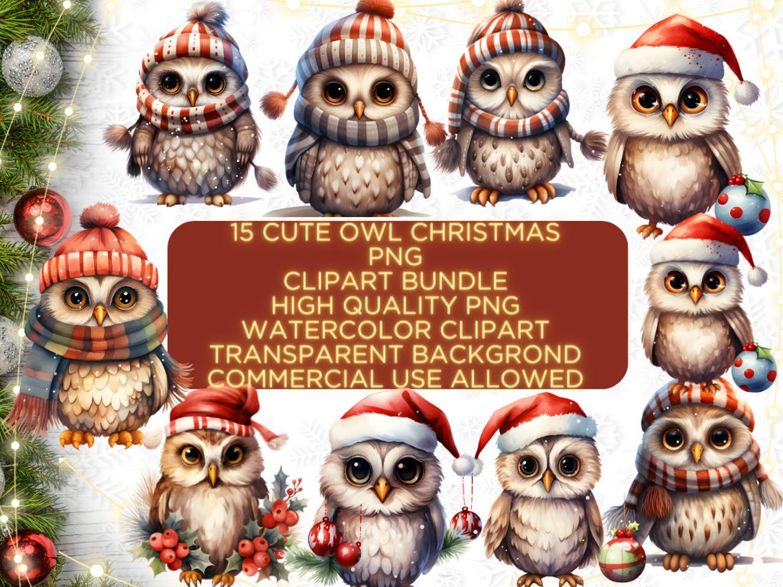 15 Owl Christmas Clipartchrismas Clipartowl Clipartowl - Etsy