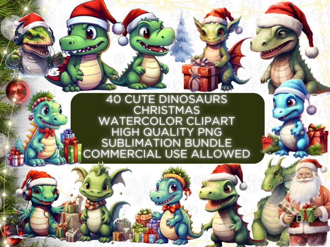 40 Cute Christmas Dinosaurs Clipart, Dinosaurs Clipart Bundle,dinosaur ...