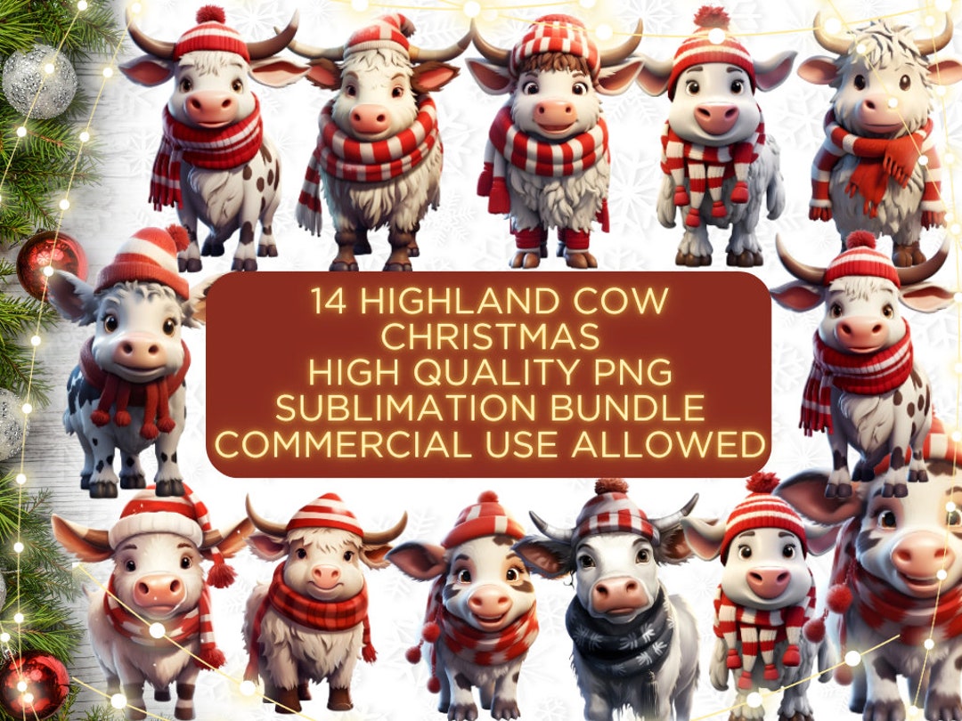 14 Highland Cow Christmas , Watercolor Clipart, Christmas Highland Cow ...