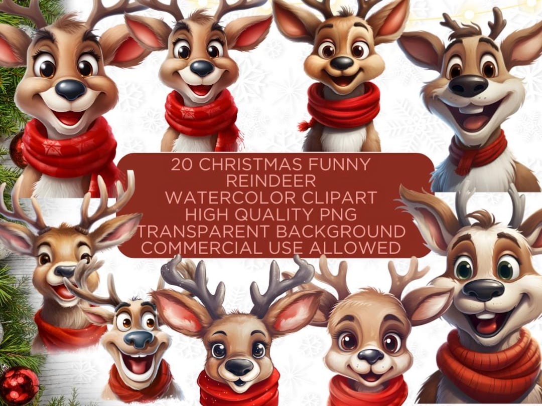 20 Cute Funny Reindeer Christmas Clipart,clipart Bundle,christmas ...