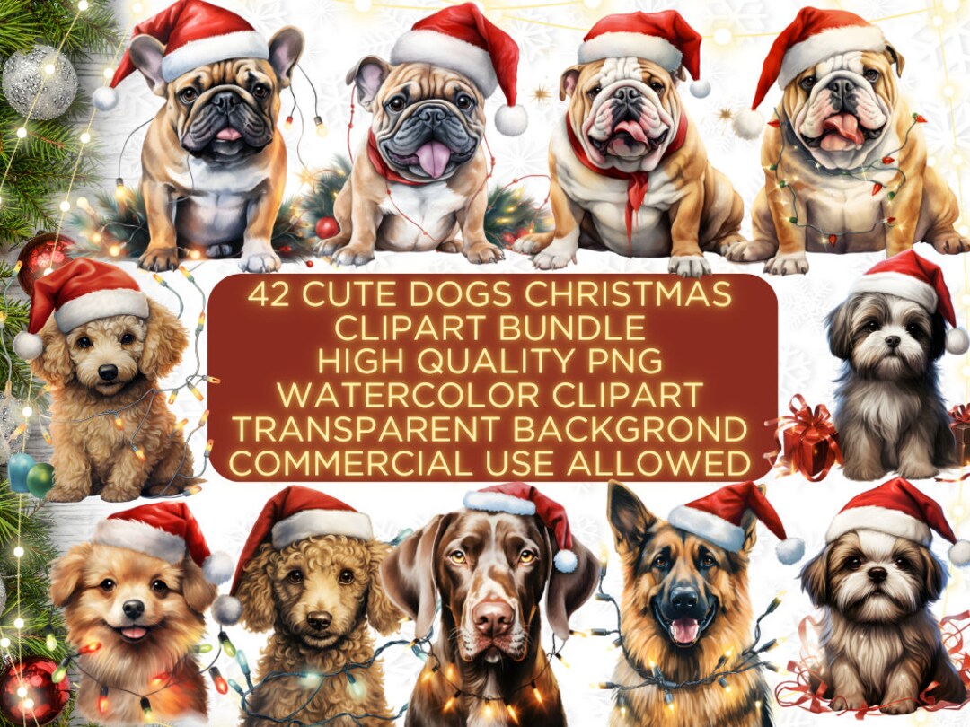 42 Dogs Christmas Watercolor Clipart Bundle,dogs Cliparts,christmas ...