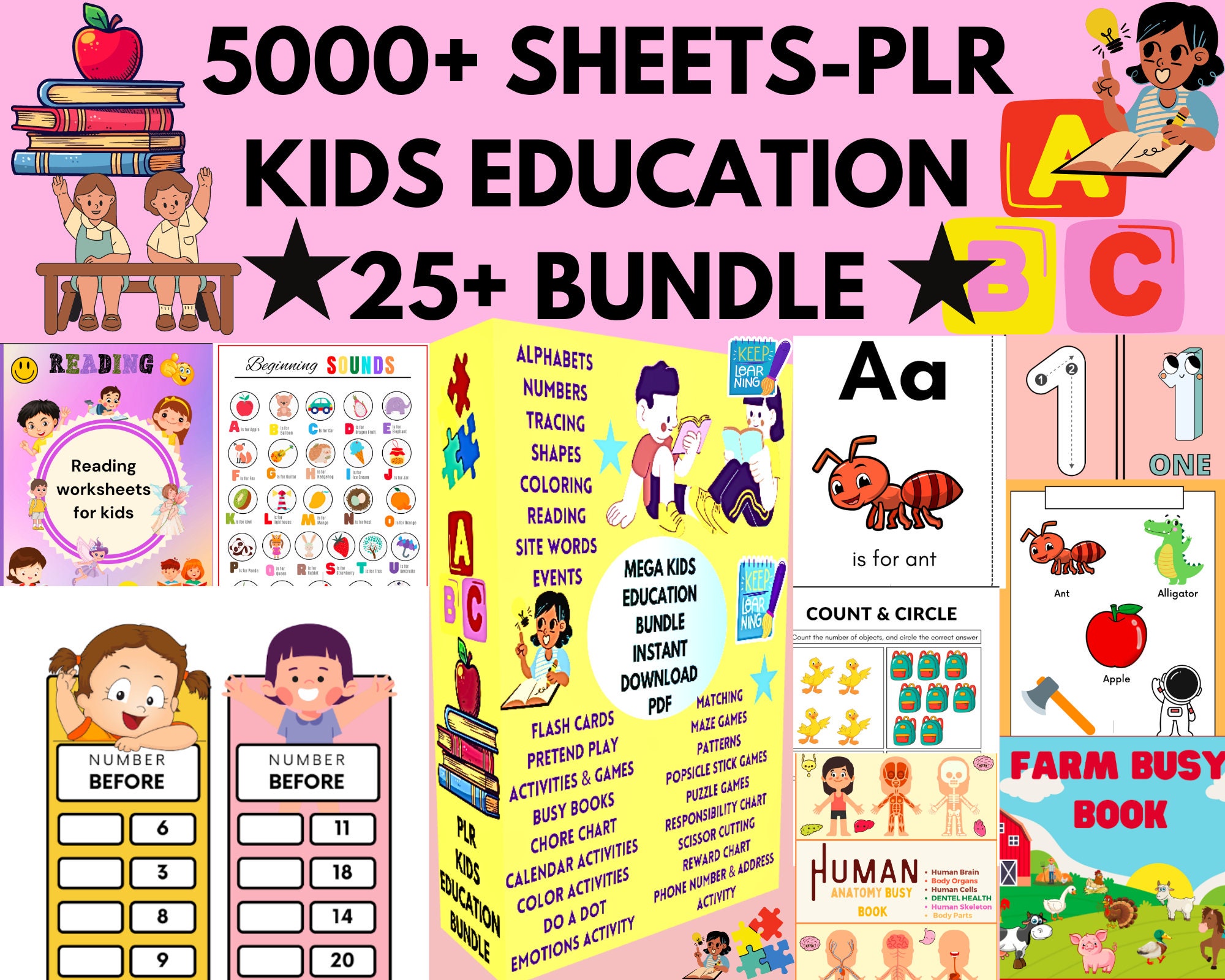 5000 Pages Kindergarten Learning, Preschool Pre-k Bundle, Activity ...