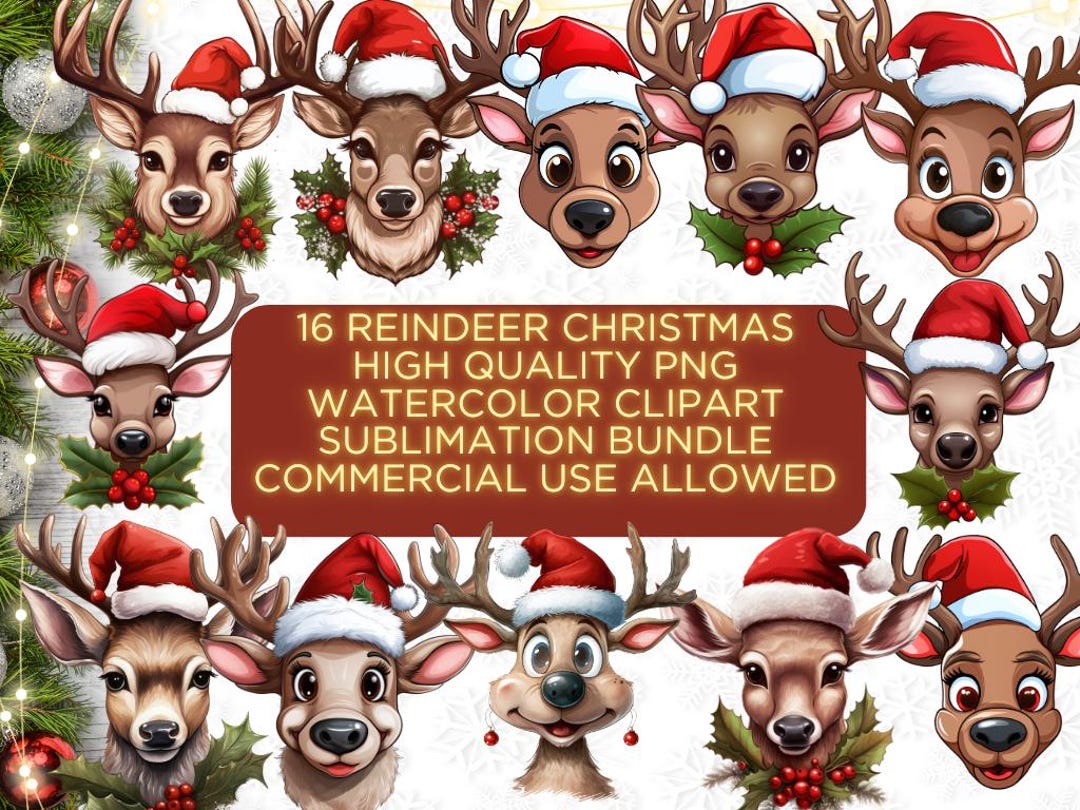 16 Cute Christmas Reindeer Clipart,clipart Bundle,christmas,christmas ...