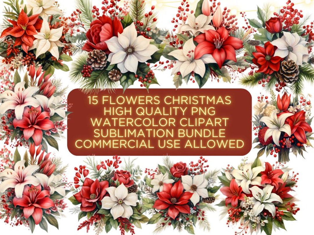 15 Cute Christmas Flowers Clipart, Christmas Clipart Bundle,christmas ...