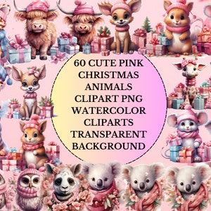 60 Pink Christmas Digital Clipart ,pink Christmas Clipart,pink Animals ...