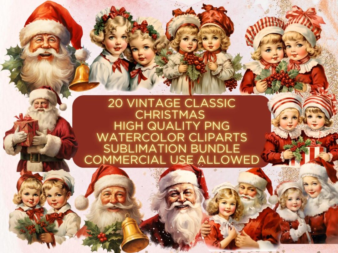 20 Vintage Classic Christmas Clipart, Christmas Clipart Bundle ...