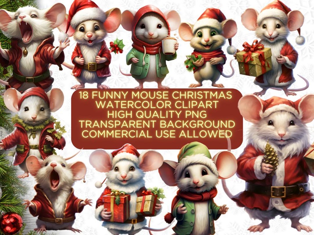 18 Funny Mouse Christmas Clipart,clipart Bundle,christmas Mouse,funny ...