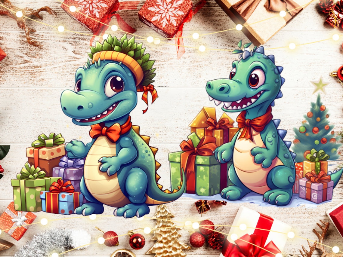 40 Cute Christmas Dinosaurs Clipart, Dinosaurs Clipart Bundle,dinosaur ...