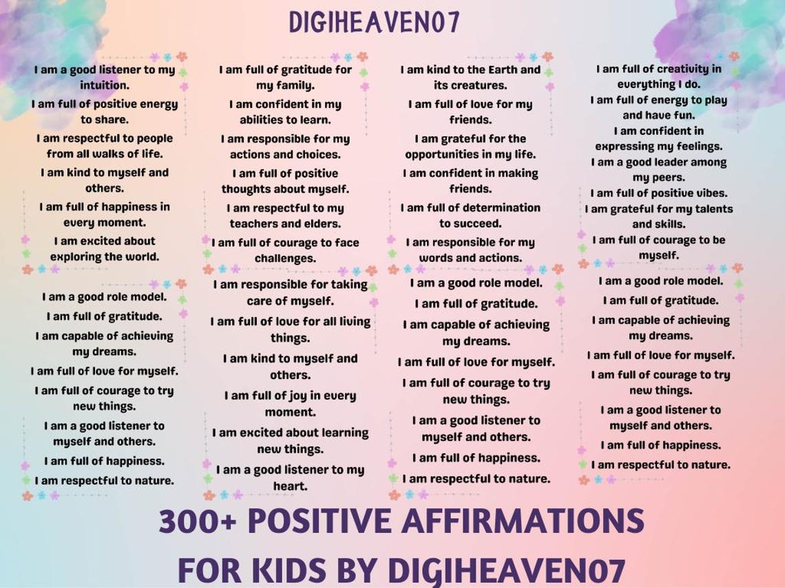 300+ Positive Affirmations for Kids,homeschool Activity,kids Activity ...