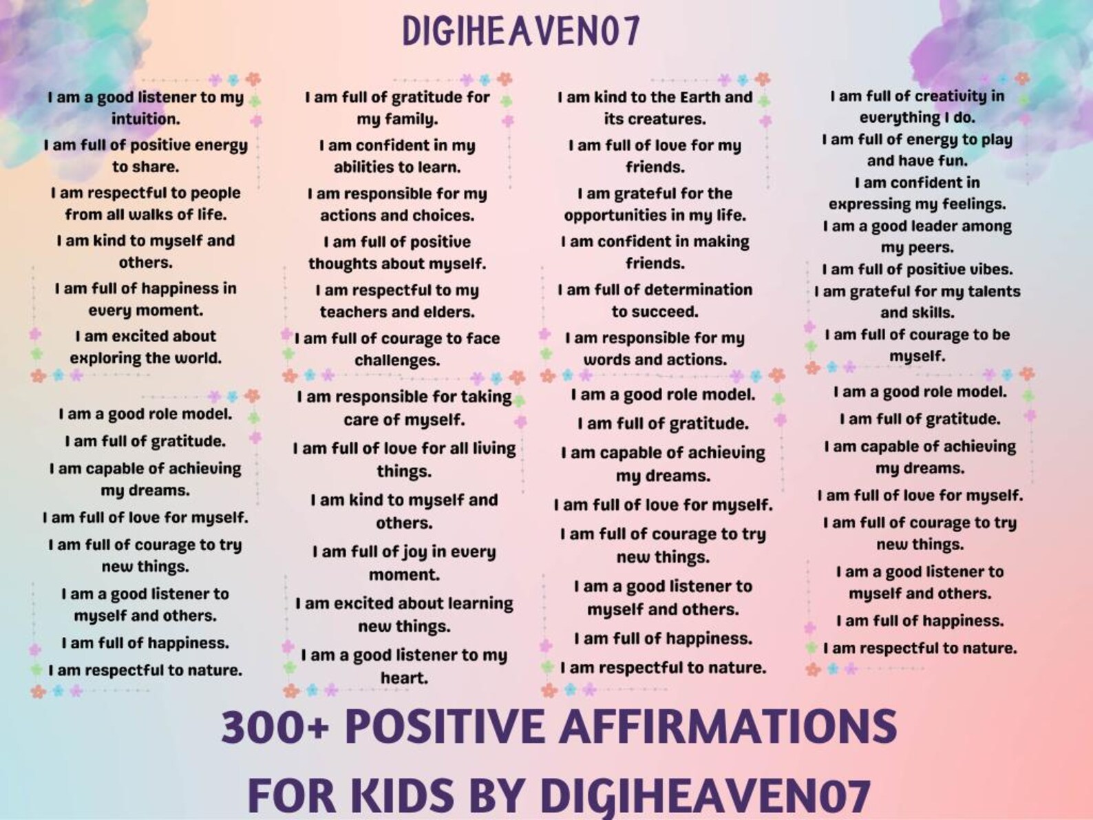 300+ Positive Affirmations for Kids,homeschool Activity,kids Activity ...