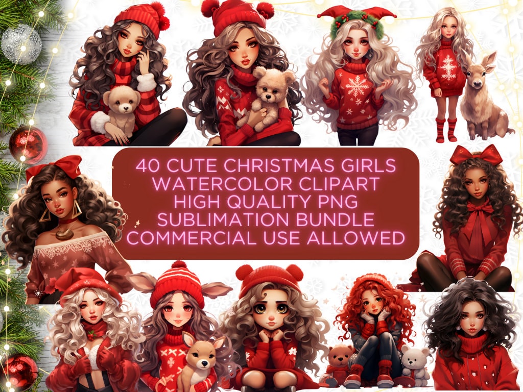 40 Cute Christmas Girl Clipart, Christmas Girl Clipart Bundle,christmas ...