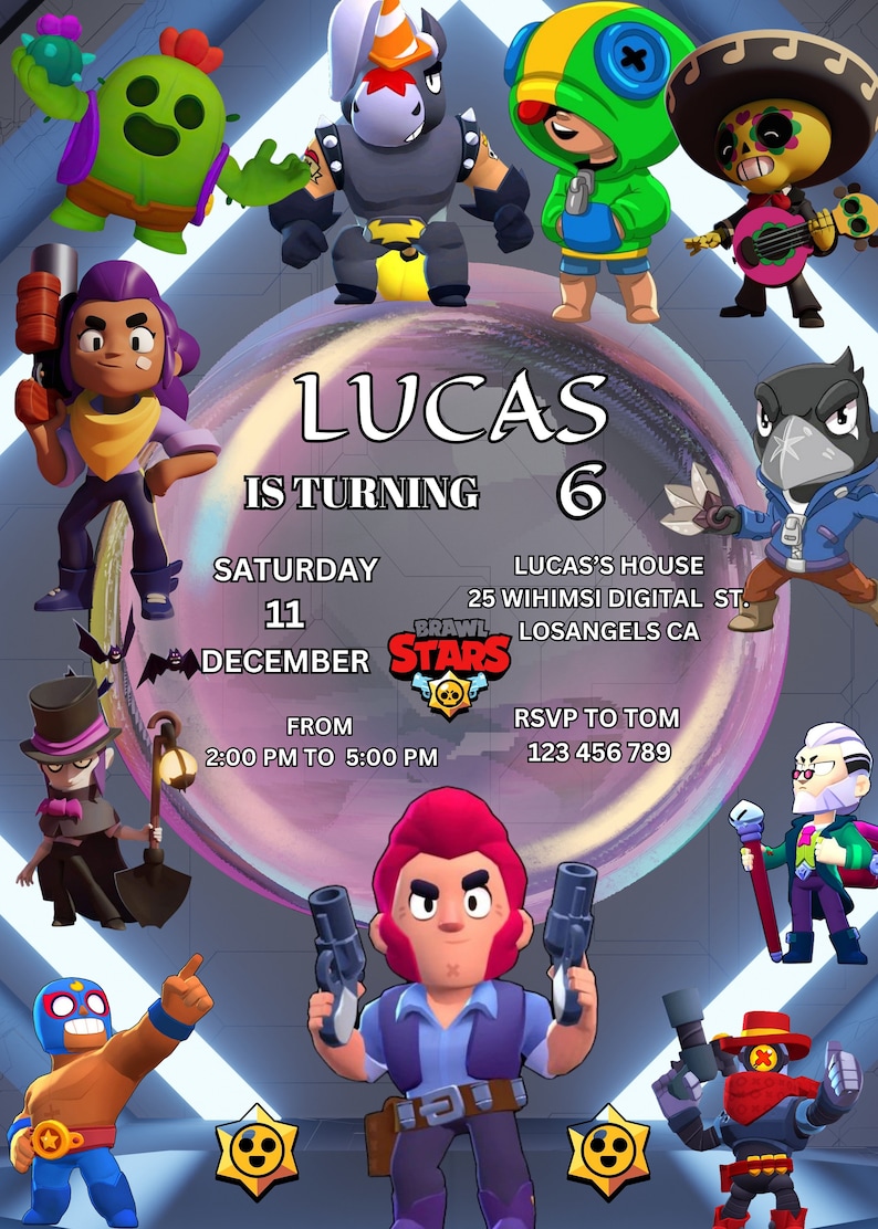 Invitación de cumpleaños de Brawl Stars, invitación editable de Brawl ...