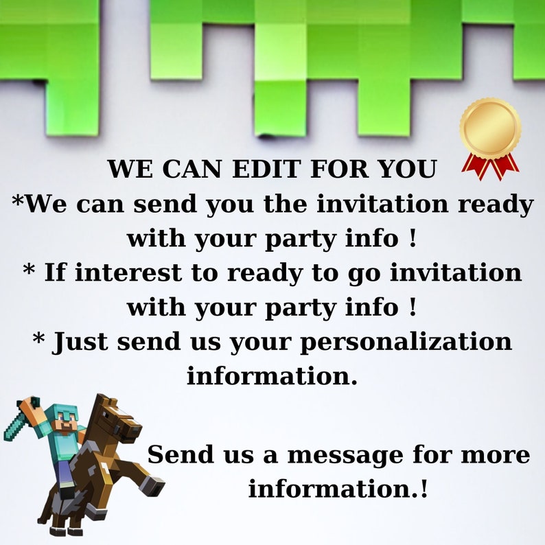 Minecraft Birthday Invitation, Editable Minecrafter Invitation, Mine ...