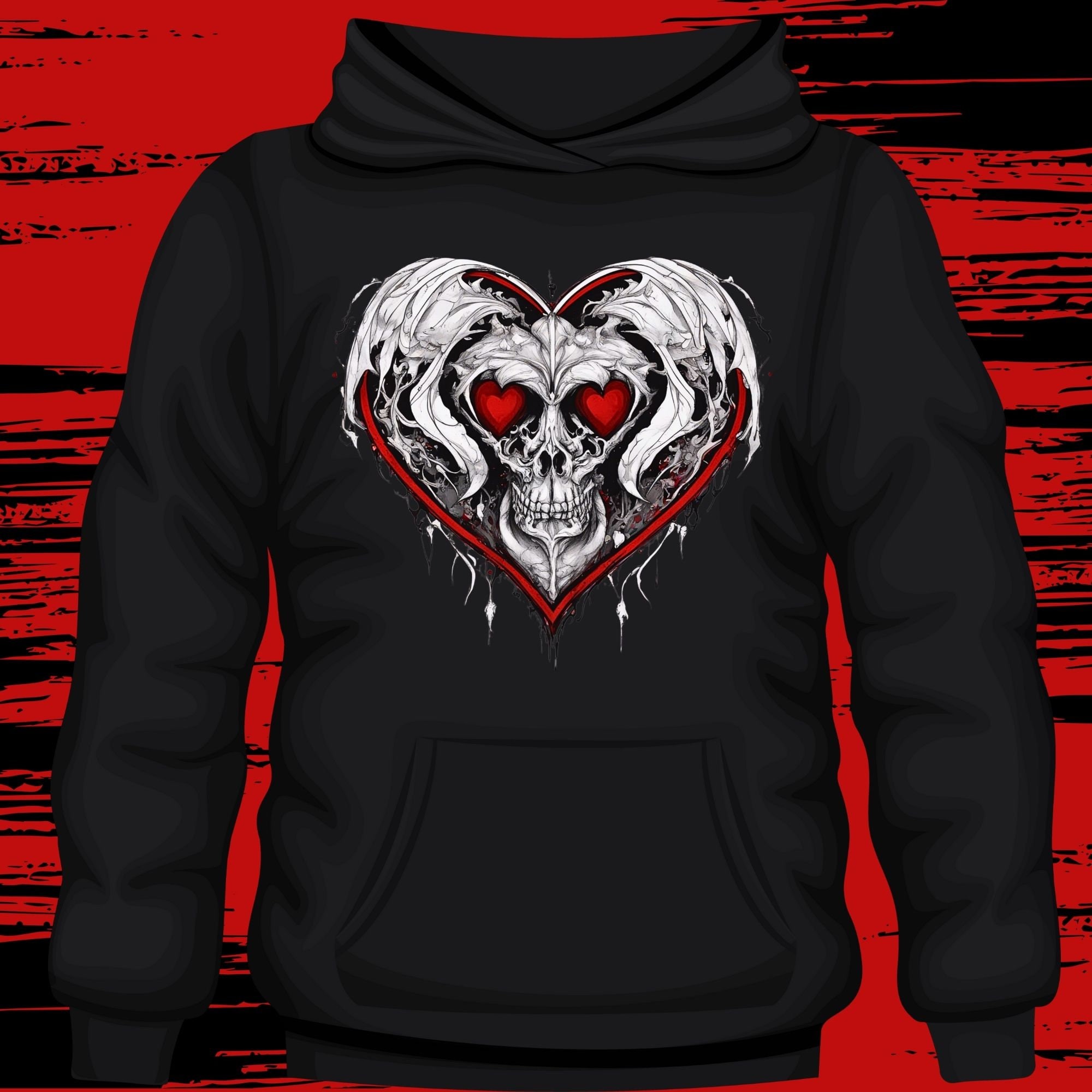 Gothic Romantic Skeleton Heart, Dark Romance Love Art, Black and Red ...