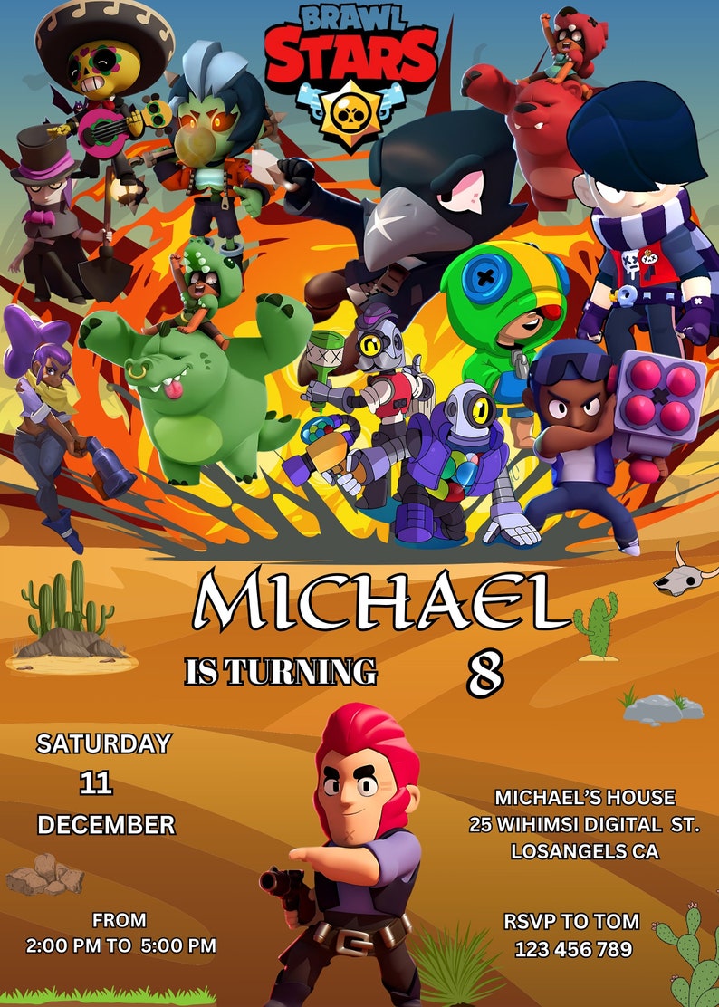 Editable Brawl Stars Birthday Invitation, Brawl Stars Invitation, Brawl ...