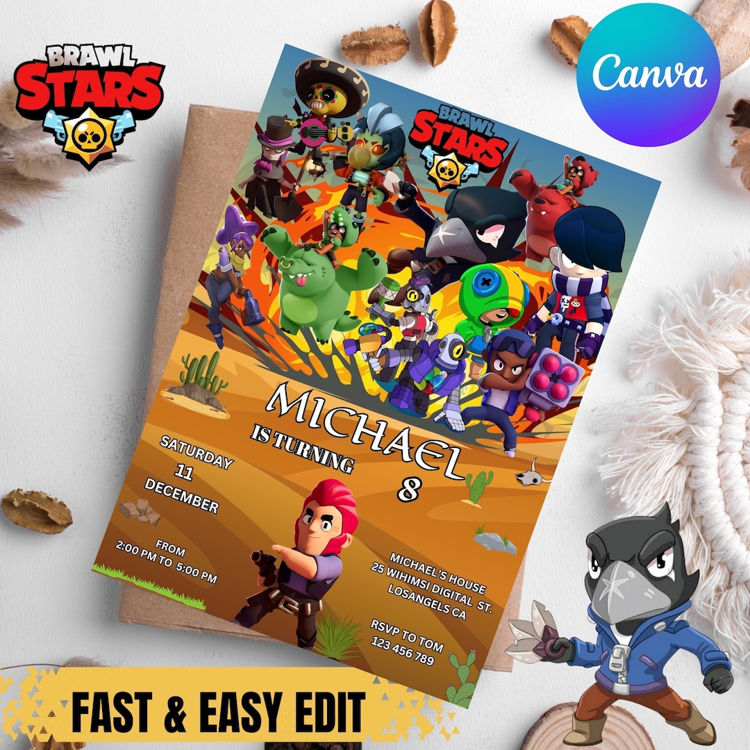 Editable Brawl Stars Birthday Invitation, Brawl Stars Invitation, Brawl ...