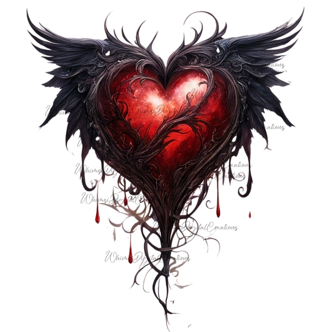 Gothic Love PNG, Dark Romance Love Art, Black and Red Heart Clipart ...