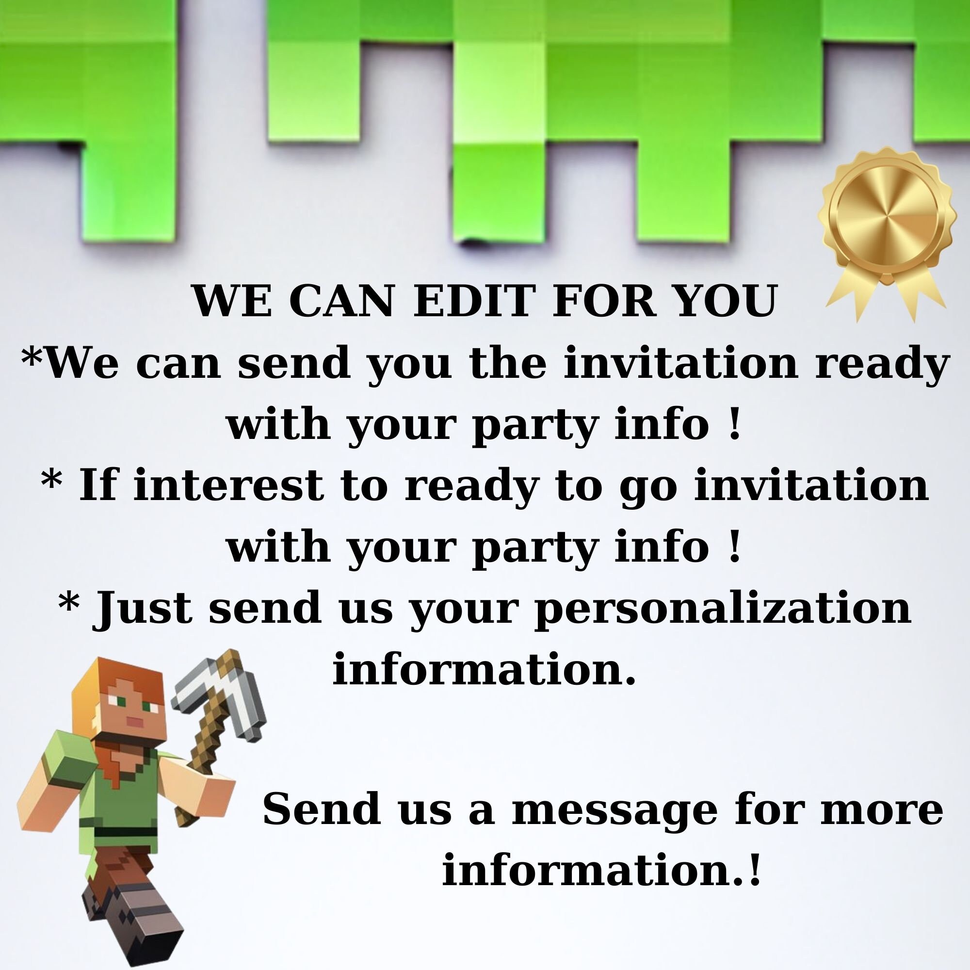 Editable Minecraft Birthday Invitation, Minecrafter Party, Minecrafter ...