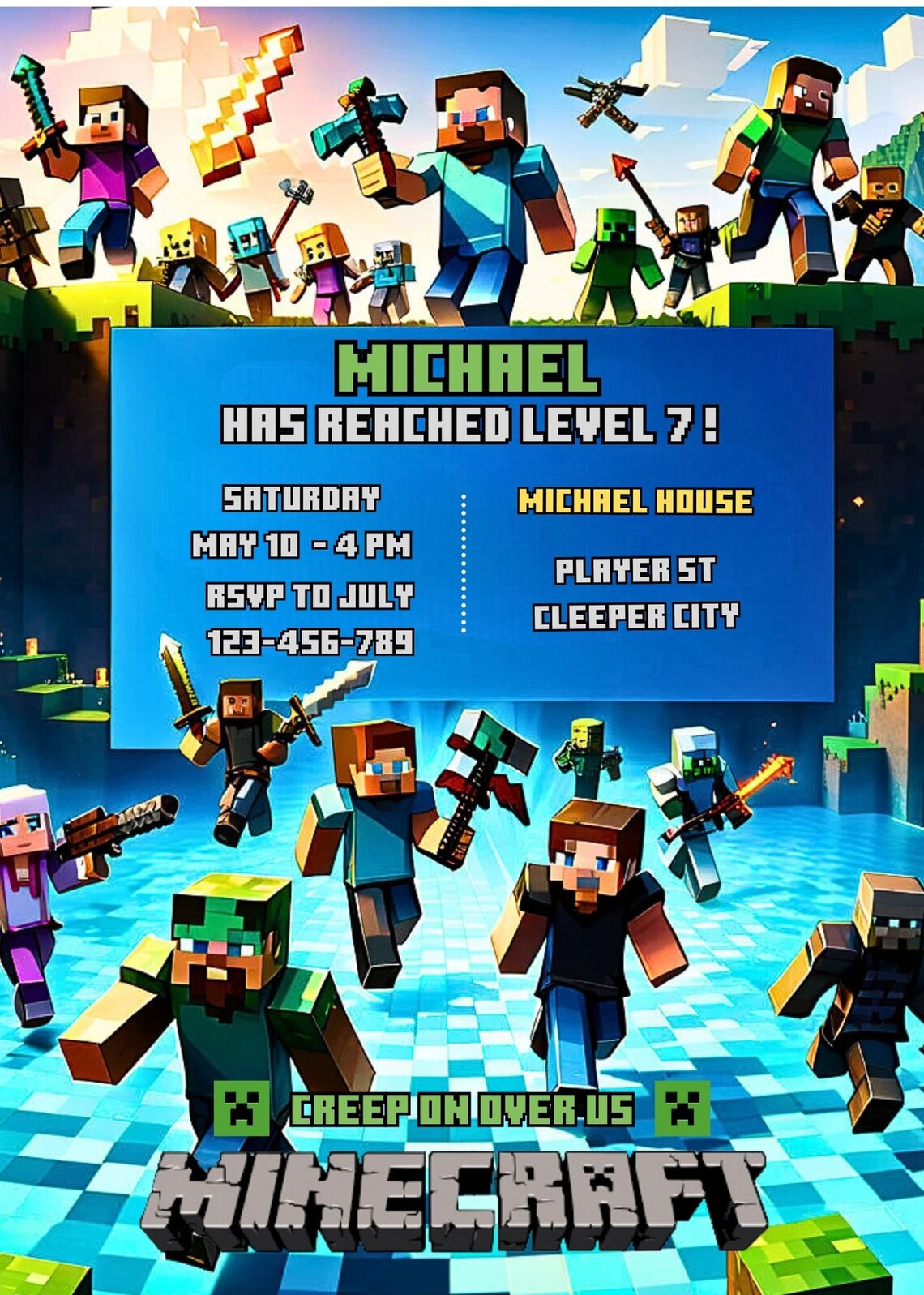 Minecraft Birthday Invitation, Editable Minecrafter Invitation, Mine ...