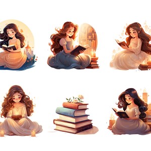 12 Princess Reading Clipart Bundle, Enchanted Princesses Reading Books ...