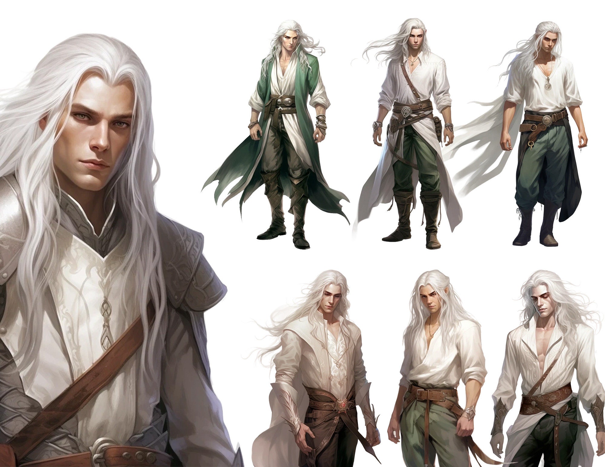 15 Ethereal Elven Male Clipart Bundle, Mystical Elf Portraits, Fantasy ...