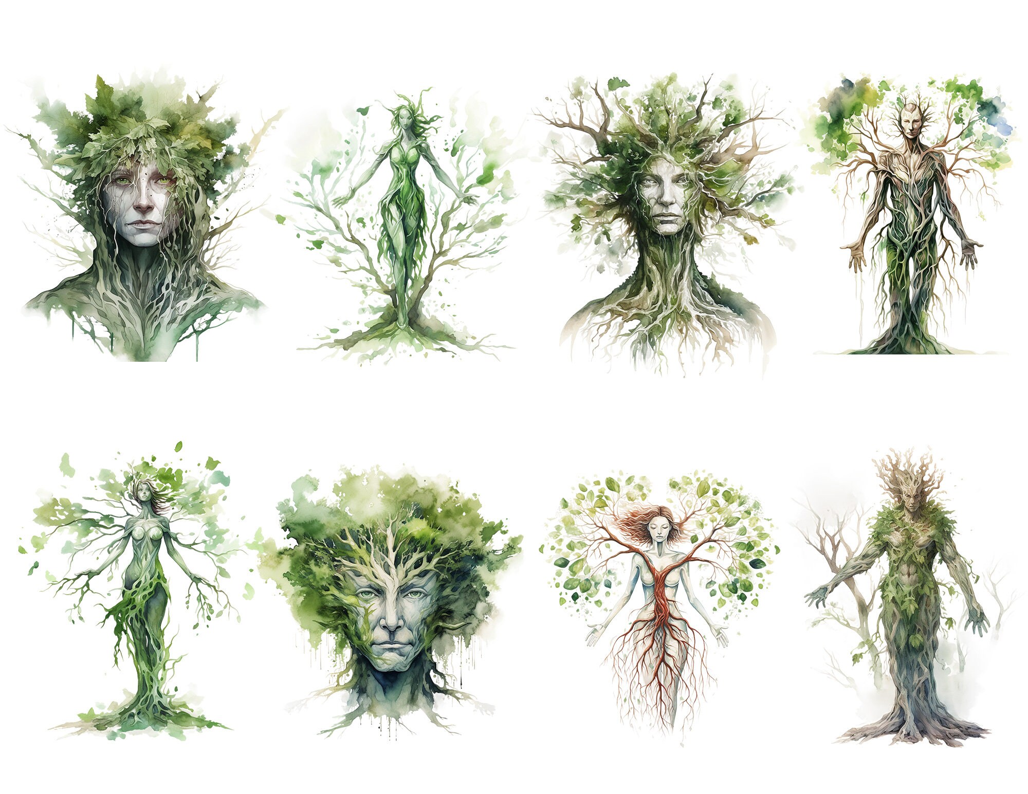 16 Watercolor Tree Spirits Clipart Bundle, Dryads, Forest Fae, Wood ...