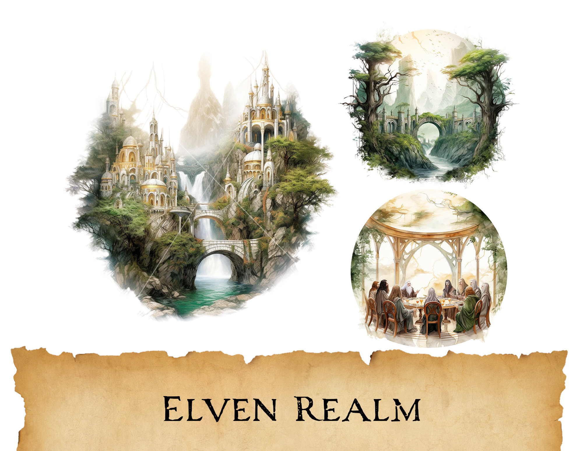 15 Mystical Elven Realms Clipart Bundle, Enchanted Land of the Elves ...