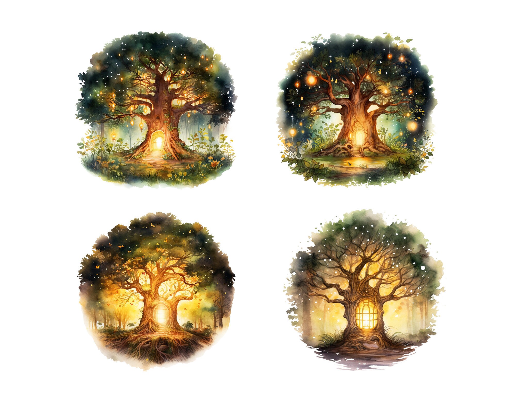 Watercolor Magical Tree Portal Clipart, Enchanted Forest Clipart Bundle ...
