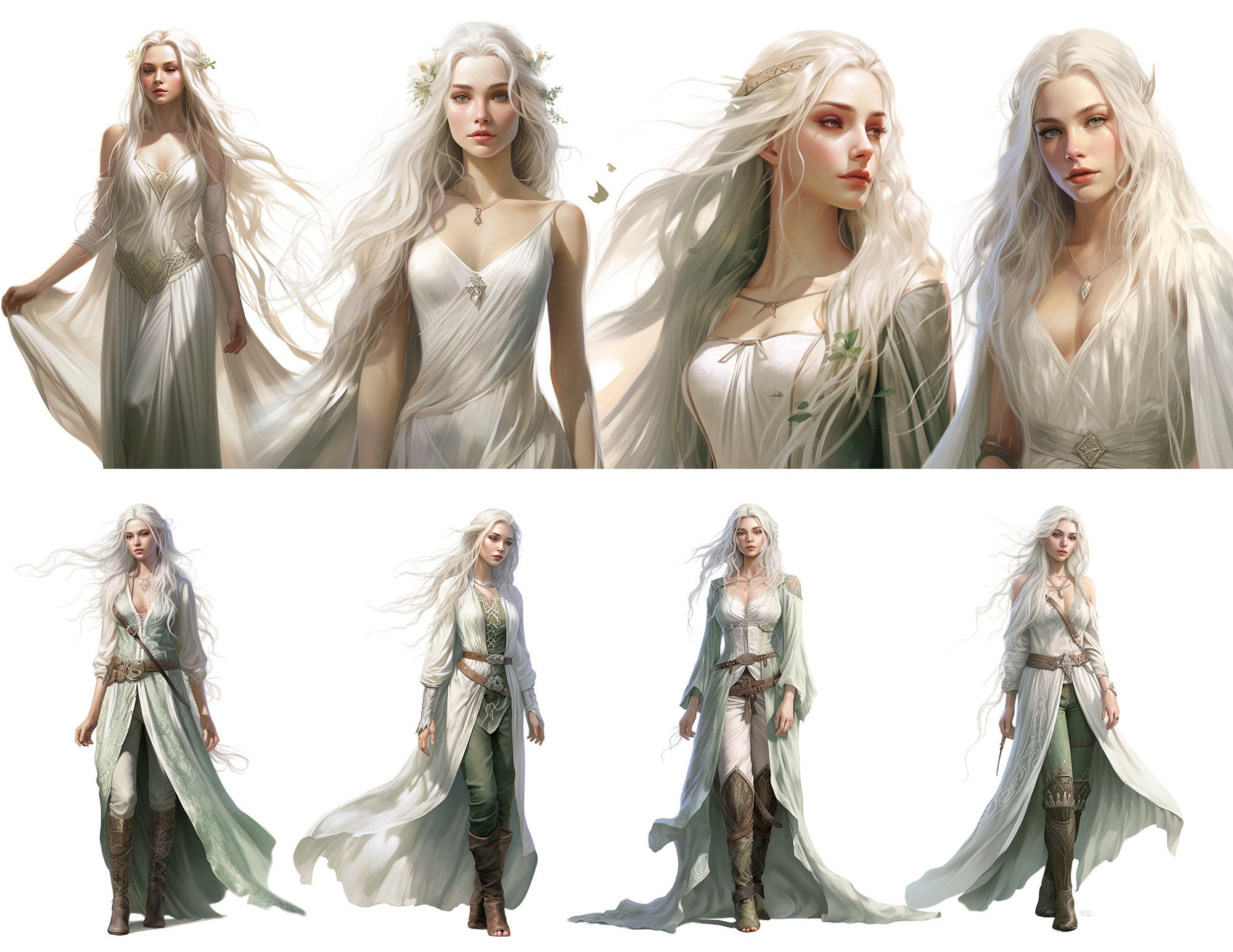 14 Ethereal Elven Maidens Clipart Bundle, Fairytale Elf Portraits ...