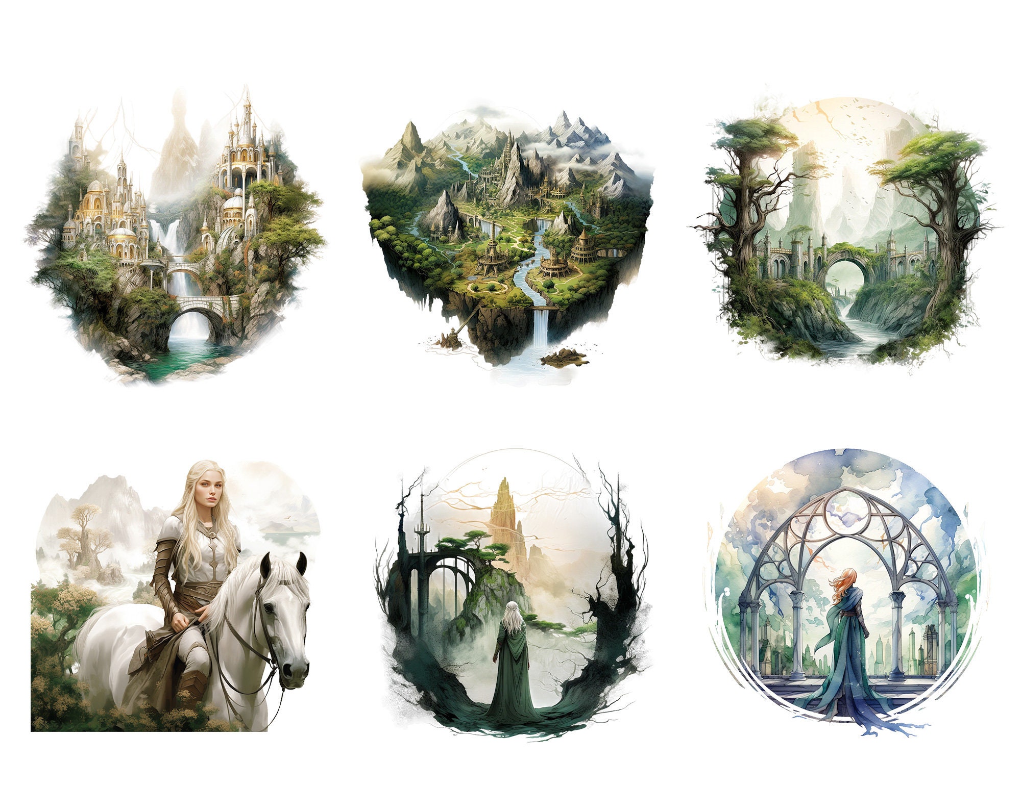 15 Mystical Elven Realms Clipart Bundle, Enchanted Land of the Elves ...