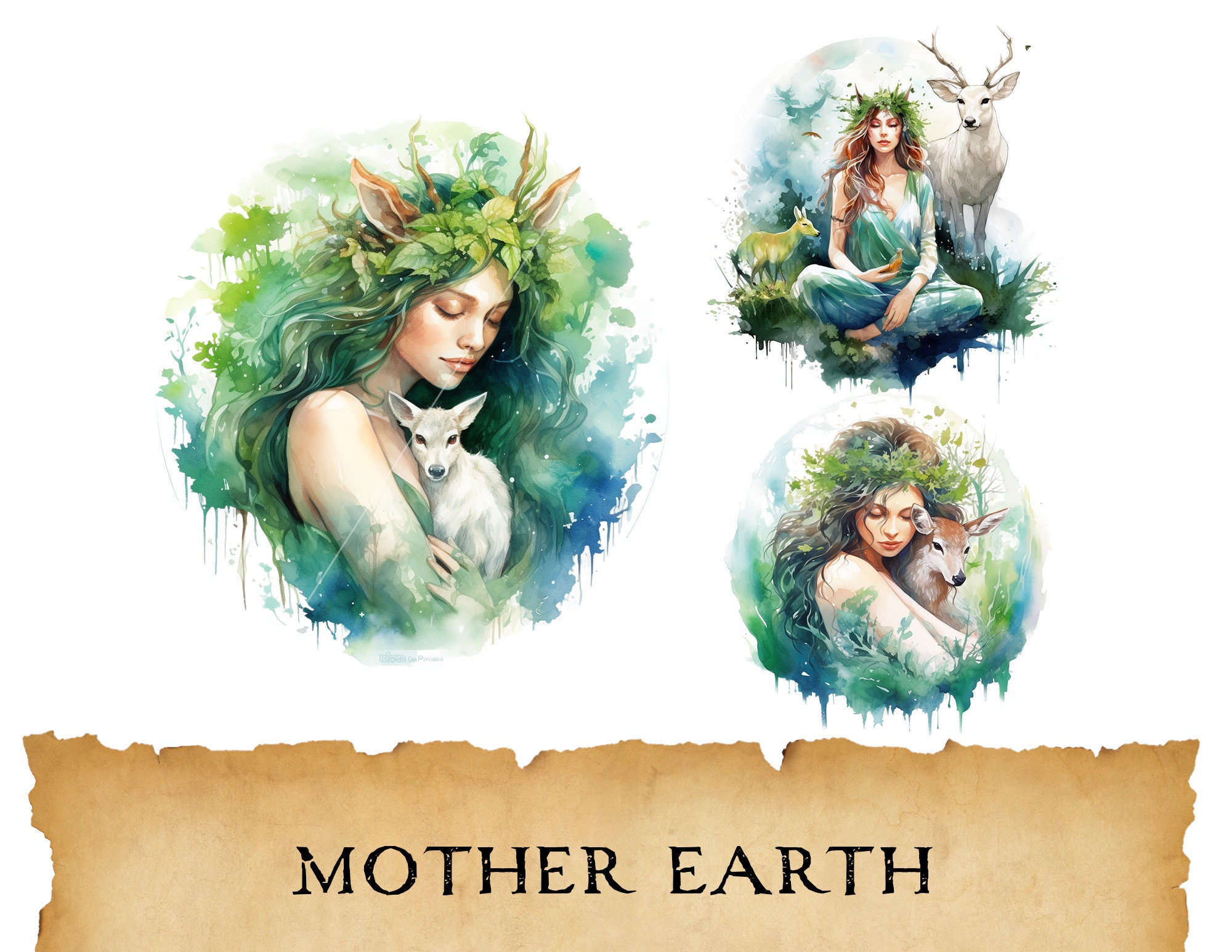 14 Watercolor Mother Earth Clipart Mother Nature Trees - Etsy