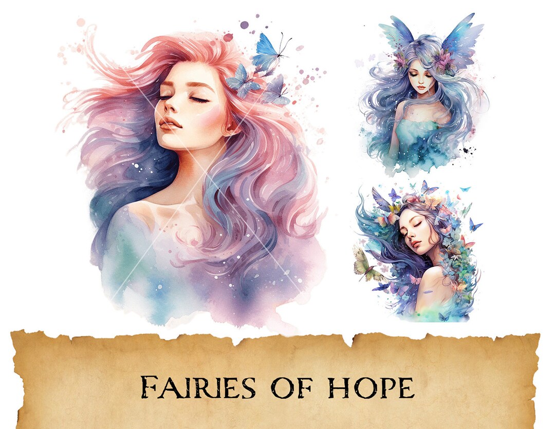 Whimsical Watercolor Magical Fairies of Hope Clipart Bundle, Inspiring ...