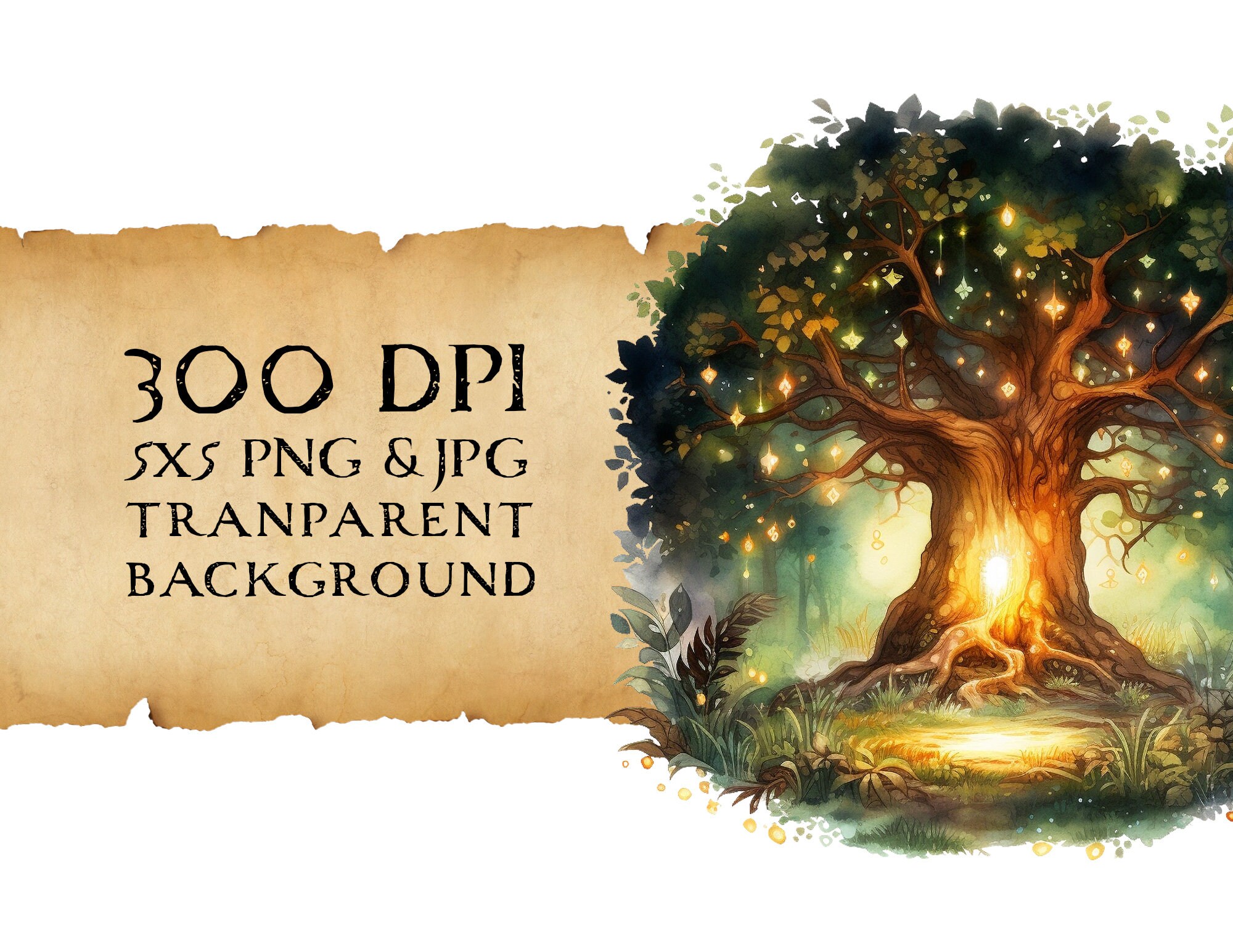 Watercolor Magical Tree Portal Clipart, Enchanted Forest Clipart Bundle ...