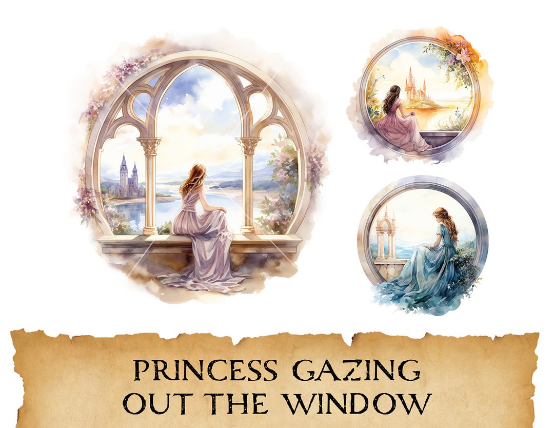 Watercolor Fairytale Princess Clipart PNG, Princess Castle Window ...