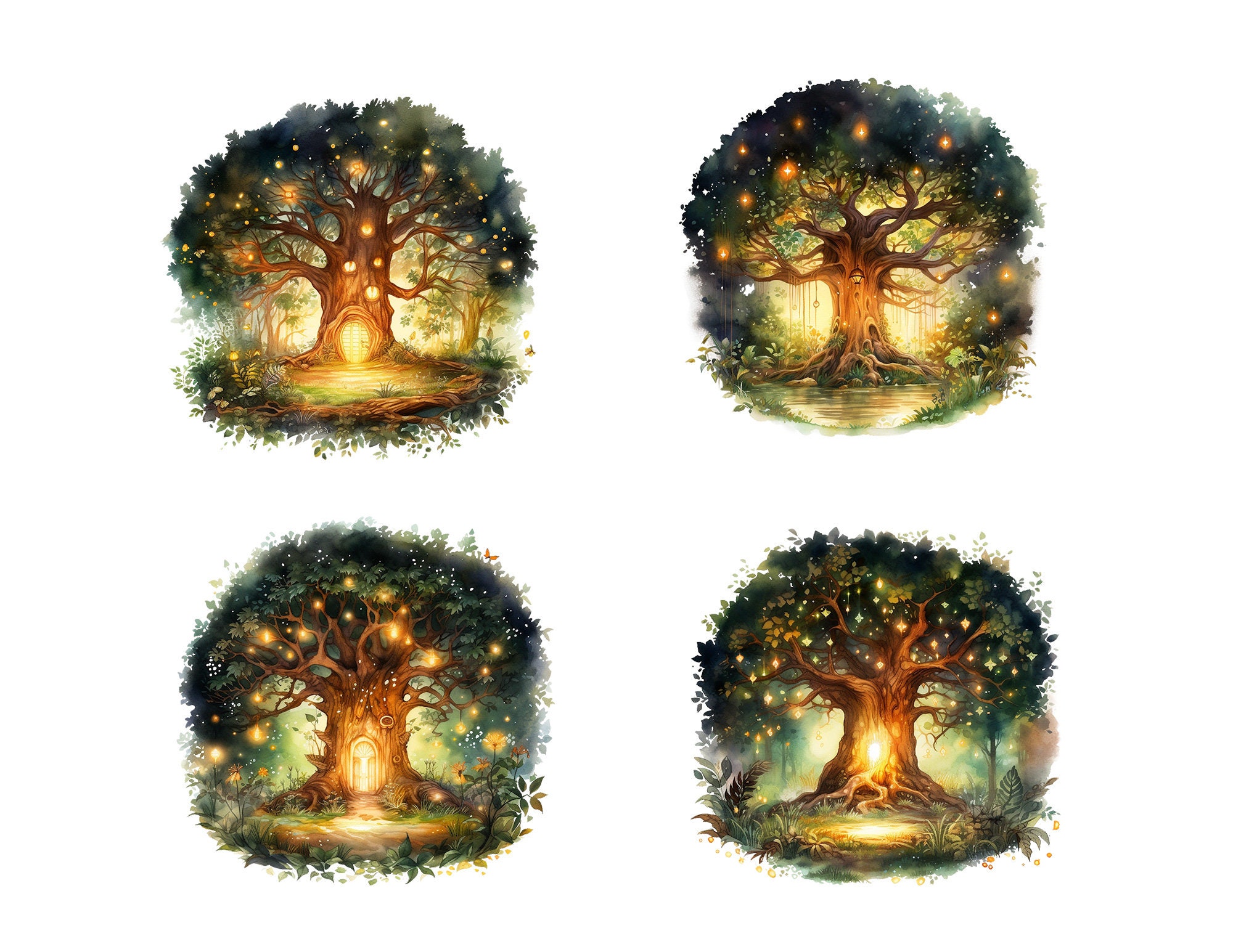 Watercolor Magical Tree Portal Clipart, Enchanted Forest Clipart Bundle ...