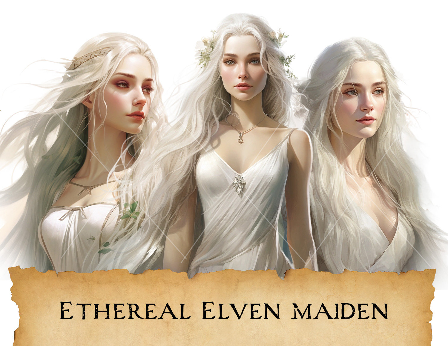 14 Ethereal Elven Maidens Clipart Bundle, Fairytale Elf Portraits, Fantasy Female Elves ...