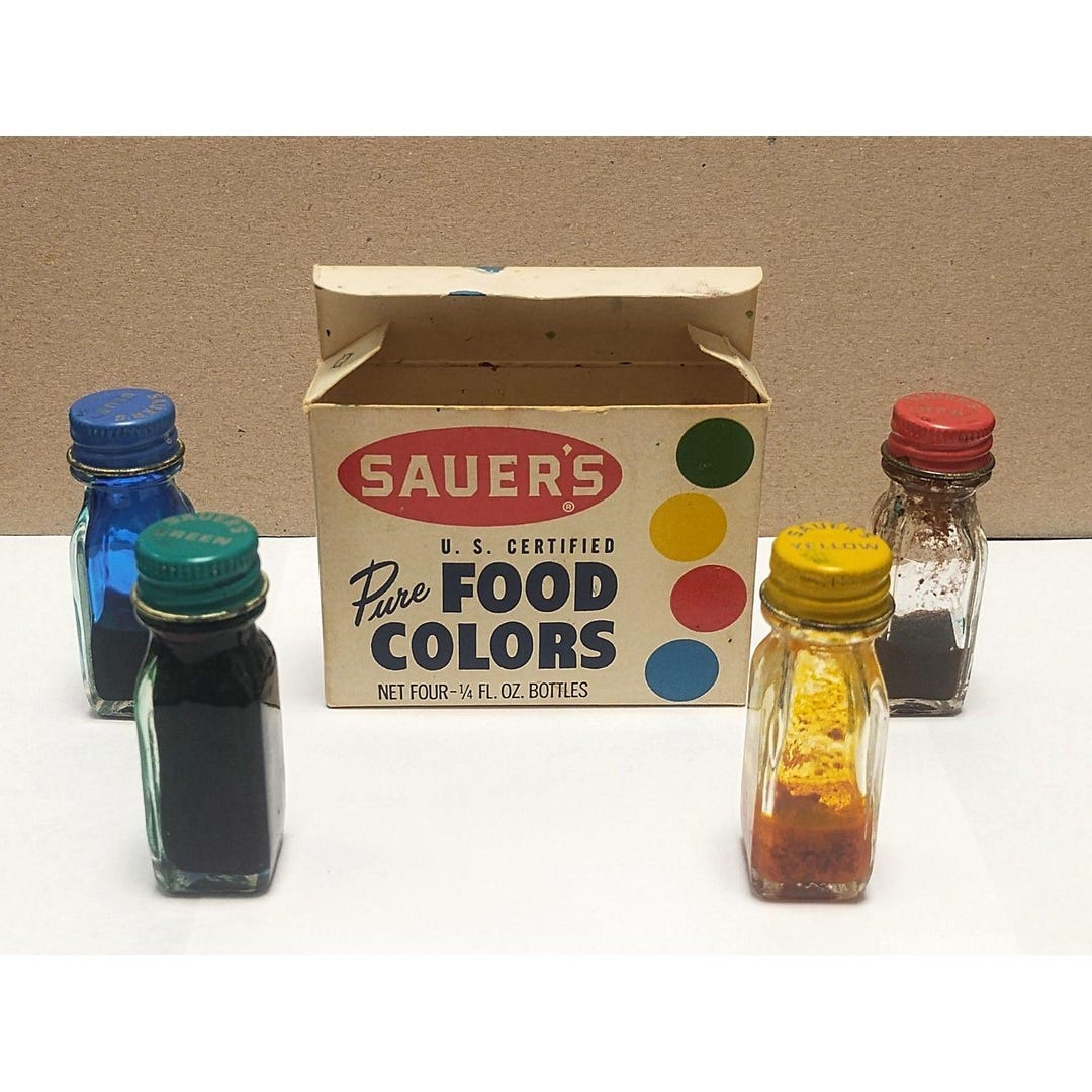 Vintage 1960s 1970s Box of Sauer's Food Coloring Food Colors OPEN BOX ...