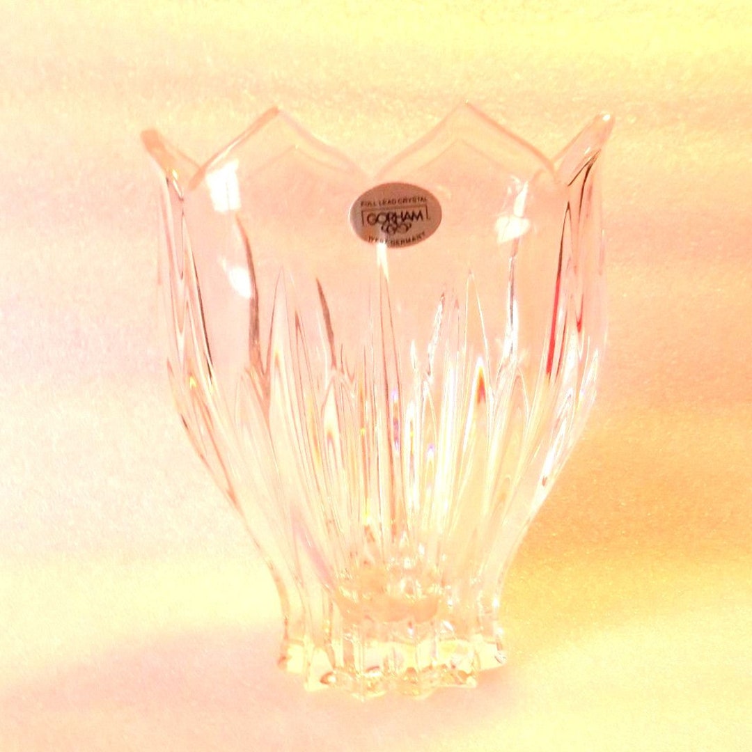 Vintage Gorham Crystal Vase 6 Lotus Flower NEW WITH STICKER Full Lead ...